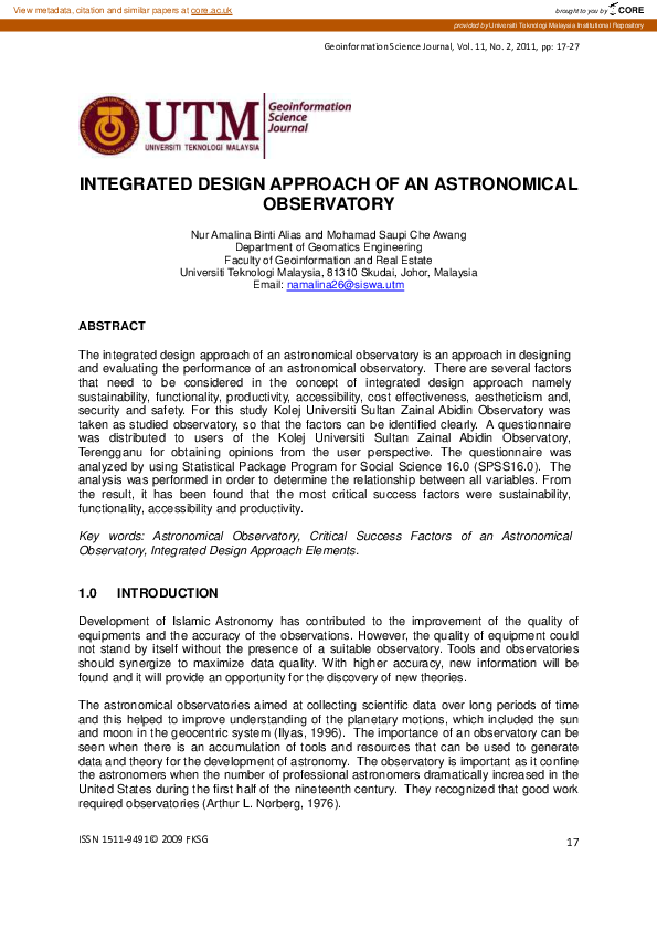 (PDF) Integrated design approach of an astronomical observatory