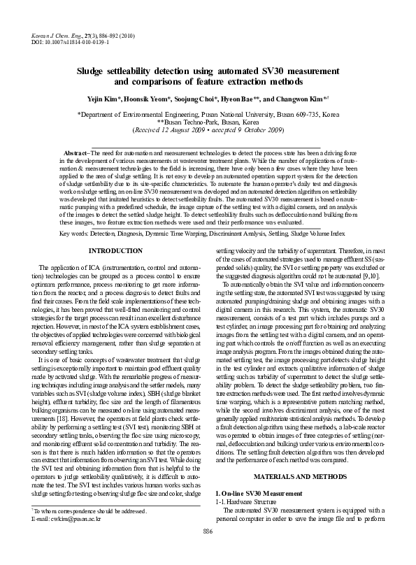 (PDF) Sludge settleability detection using automated SV30 measurement ...