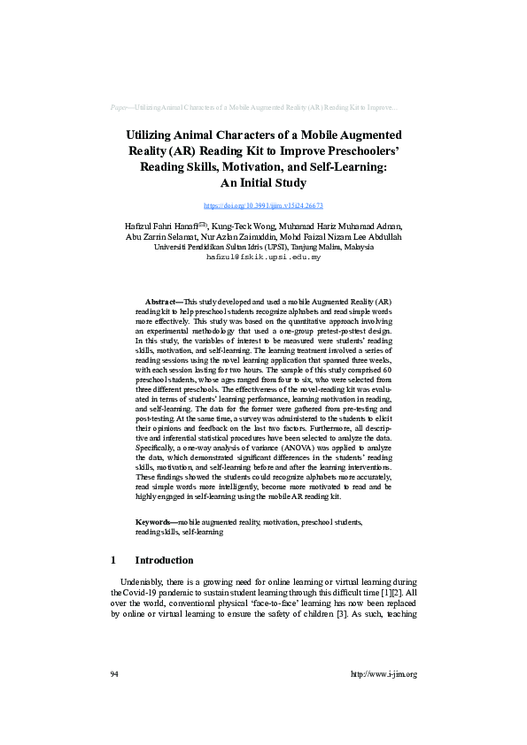 (PDF) Utilizing Animal Characters of a Mobile Augmented Reality (AR) Reading Kit to Improve ...