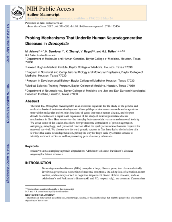 (PDF) Probing Mechanisms That Underlie Human Neurodegenerative Diseases ...