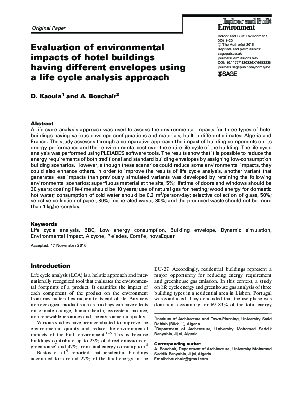 (PDF) Evaluation of environmental impacts of hotel buildings having ...