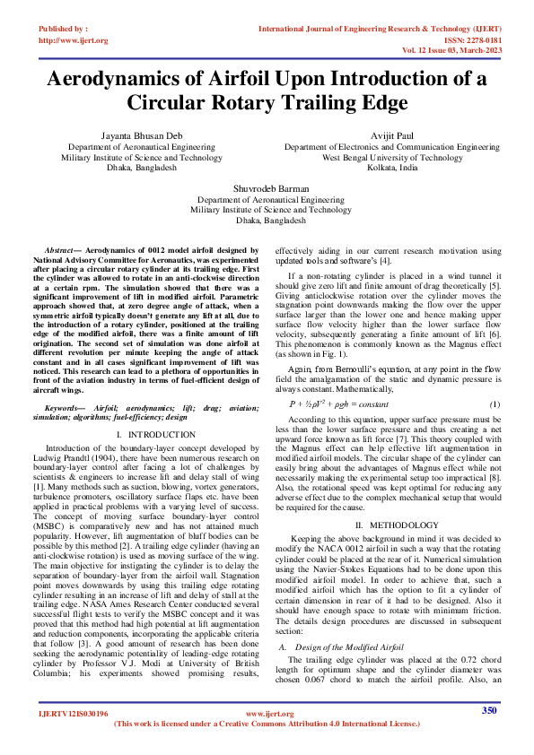 (PDF) Aerodynamics of Airfoil Upon Introduction of a Circular Rotary Trailing Edge