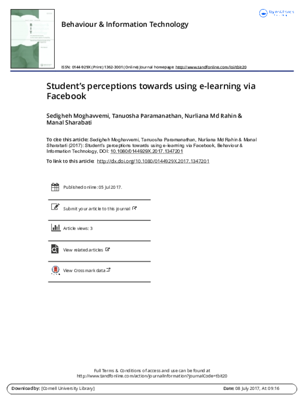 (PDF) Student’s perceptions towards using e-learning via Facebook