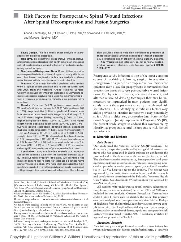 (PDF) Risk Factors for Postoperative Spinal Wound Infections After ...