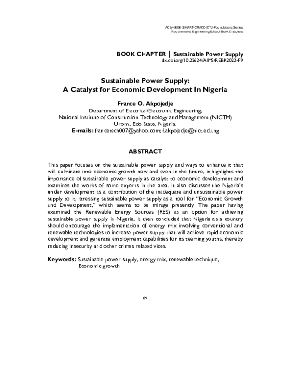 (PDF) Sustainable Power Supply: A Catalyst for Economic Development In ...