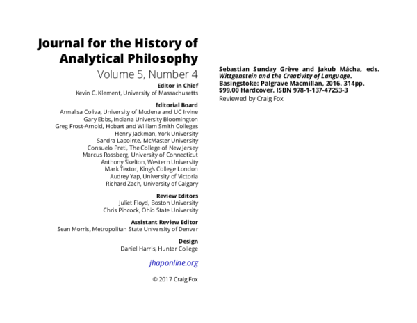 (PDF) Sebastian Sunday Grève and Jakub Mácha, eds. Wittgenstein and the ...