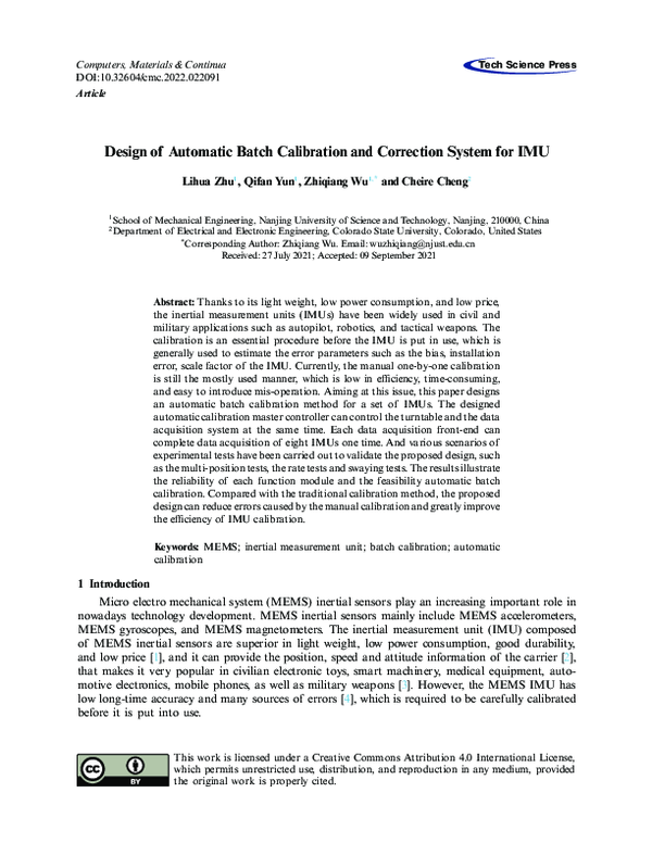 (PDF) Design of Automatic Batch Calibration and Correction System for IMU