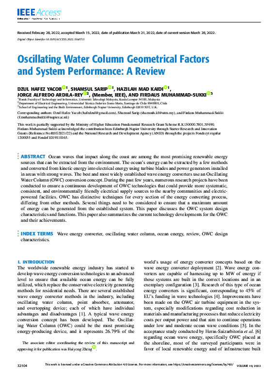 (PDF) Oscillating Water Column Geometrical Factors and System Performance: A Review