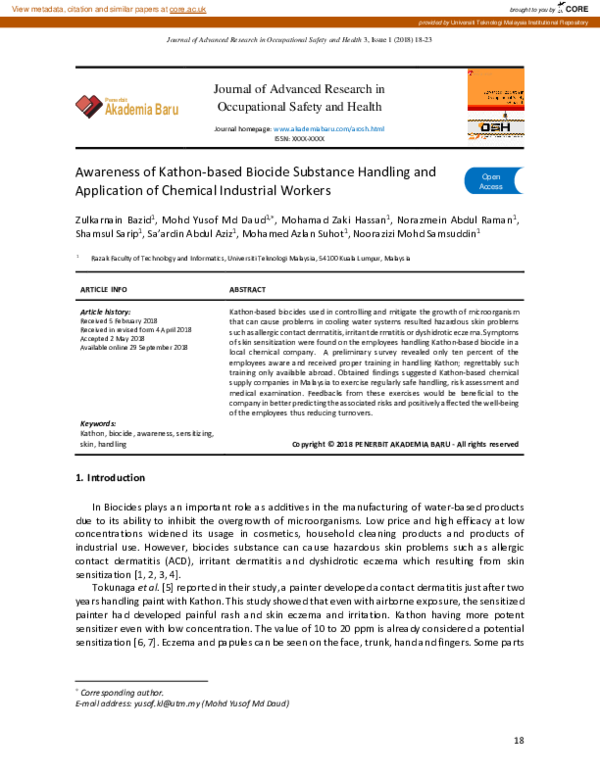 (PDF) Awareness of kathon-based biocide substance handling and ...