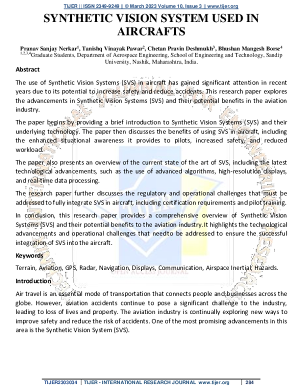 (PDF) SYNTHETIC VISION SYSTEM USED IN AIRCRAFTS
