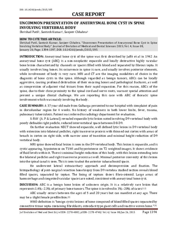 (PDF) Uncommon Presentation of Aneurysmal Bone Cyst in Spine Involving ...