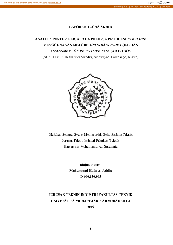 (PDF) Analisis Postur Kerja pada Pekerja Produksi Barecore Menggunakan ...