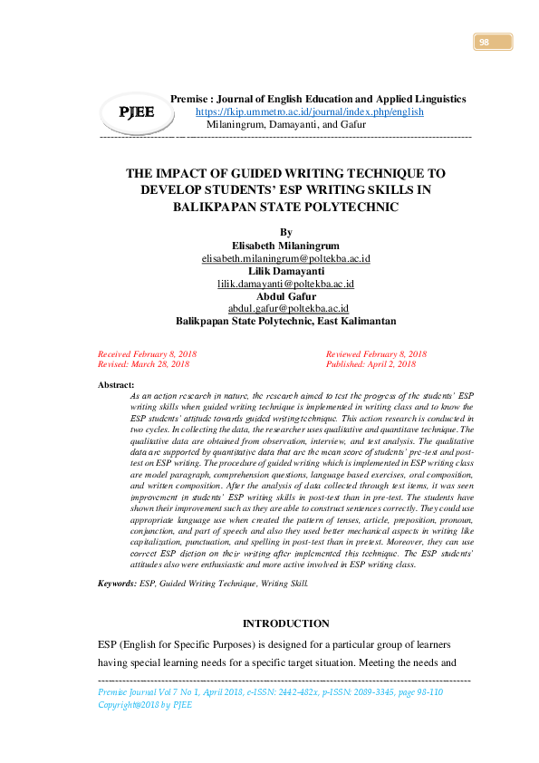 (PDF) The Impact of Guided Writing Technique to Develop Students’ Esp ...