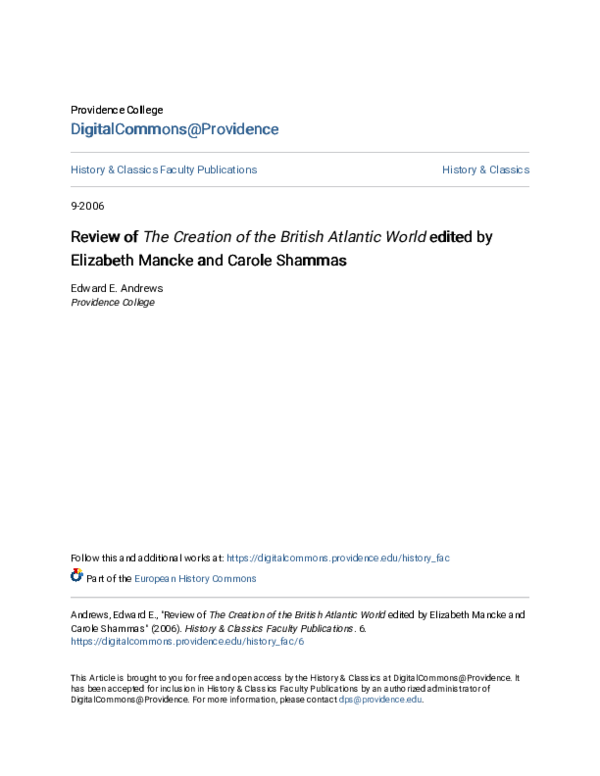 (PDF) The Creation of the British Atlantic World