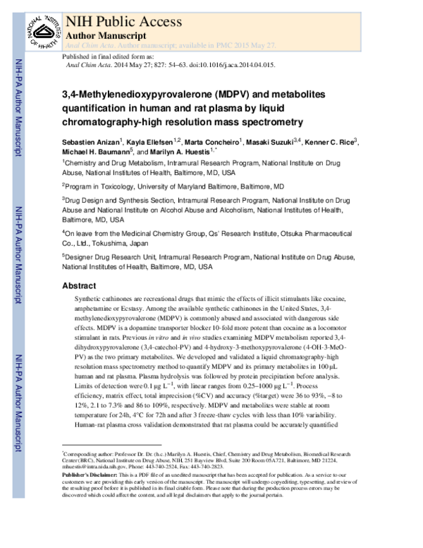 (PDF) 3,4-Methylenedioxypyrovalerone (MDPV) and metabolites ...