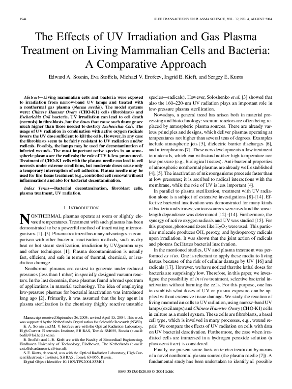 (PDF) The Effects of UV Irradiation and Gas Plasma Treatment on Living ...