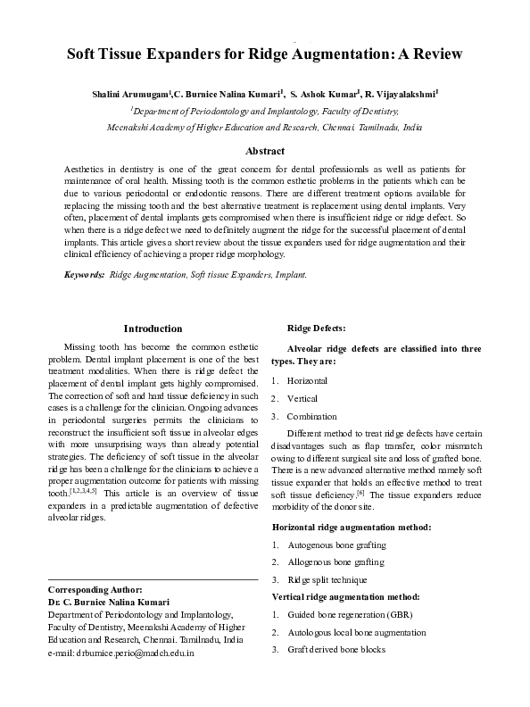 (PDF) Soft Tissue Expanders for Ridge Augmentation: A Review