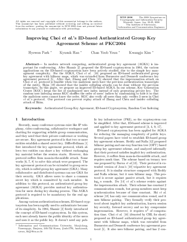 (PDF) Improving Choi et al.'s ID-based Authenticated Group Key ...