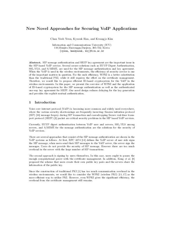 (PDF) New novel approaches for securing voip applications