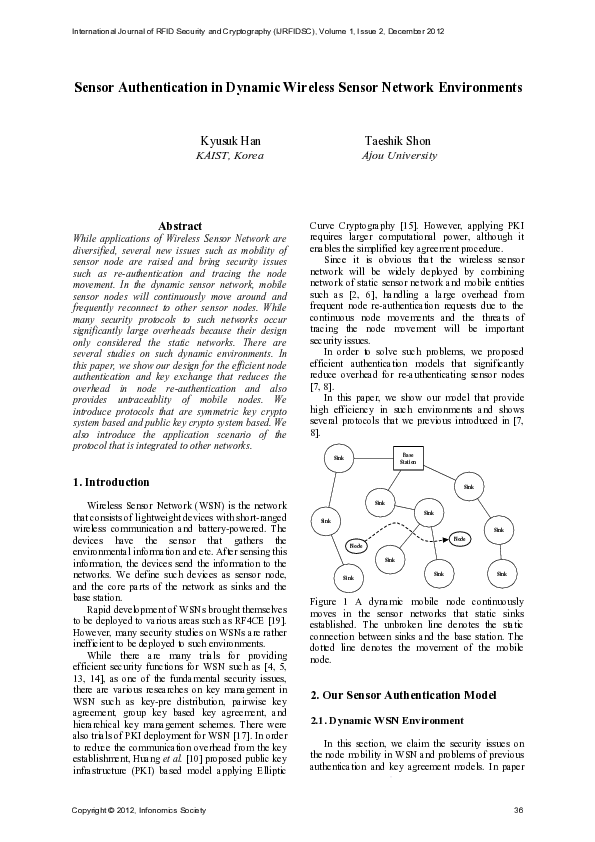 Pdf Sensor Authentication In Dynamic Wireless Sensor Network Environments