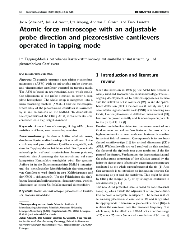(PDF) Atomic force microscope with an adjustable probe direction and piezoresistive cantilevers ...