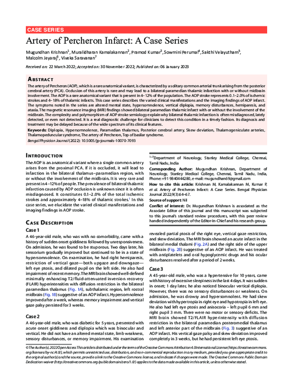 (PDF) Artery of Percheron Infarct: A Case Series