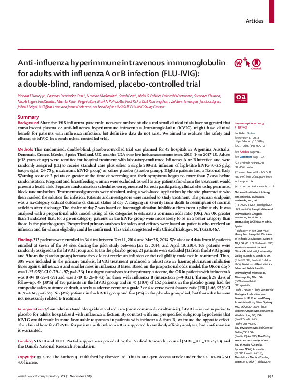 (PDF) Anti-influenza hyperimmune intravenous immunoglobulin for adults ...