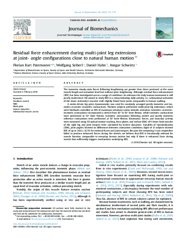 (PDF) Residual force enhancement during multi-joint leg extensions at ...