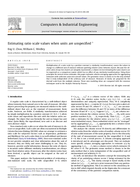 (PDF) Estimating ratio scale values when units are unspecified