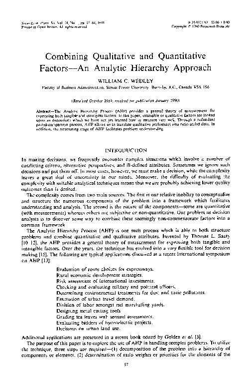 (PDF) Combining qualitative and quantitative factors—an analytic hierarchy approach