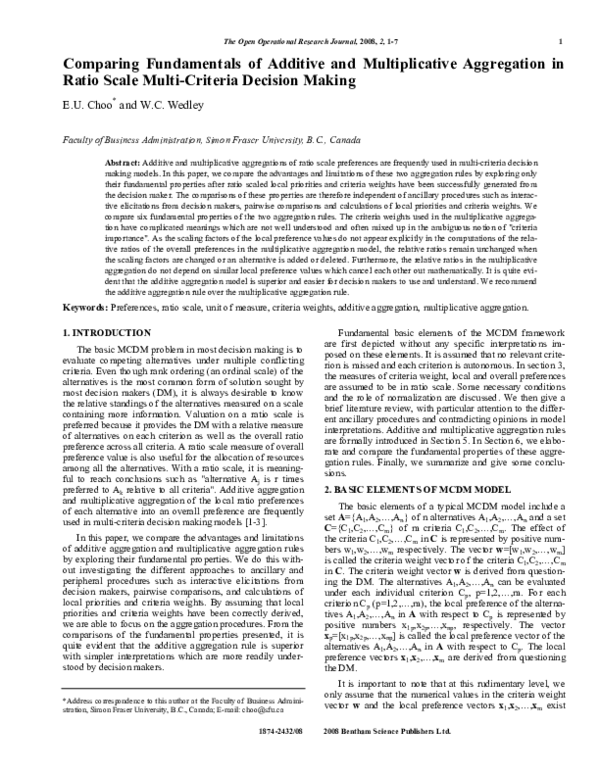 Pdf Comparing Fundamentals Of Additive And Multiplicative Aggregation In Ratio Scale Multi