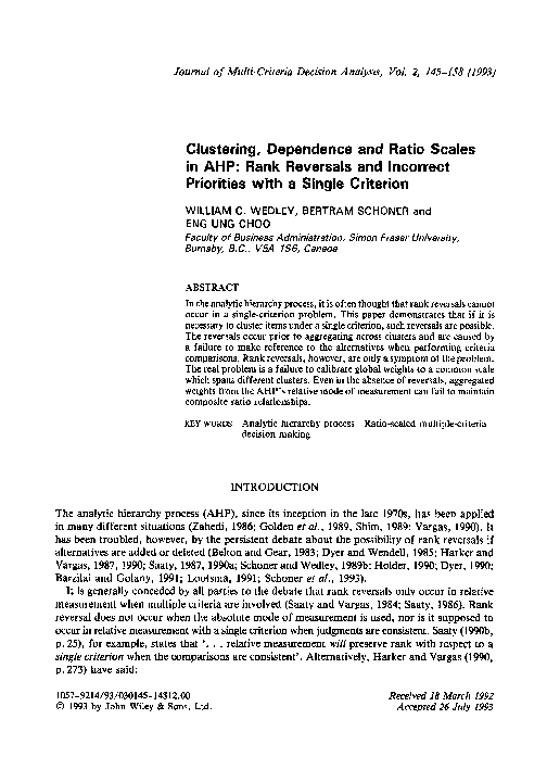 (PDF) Clustering, dependence and ratio scales in AHP: Rank reversals and incorrect priorities ...