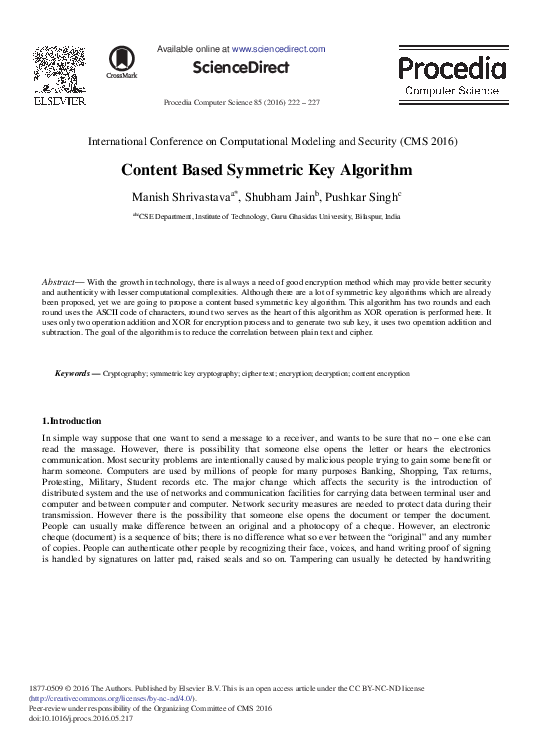 (PDF) Content Based Symmetric Key Algorithm | Shubham Jain - Academia.edu