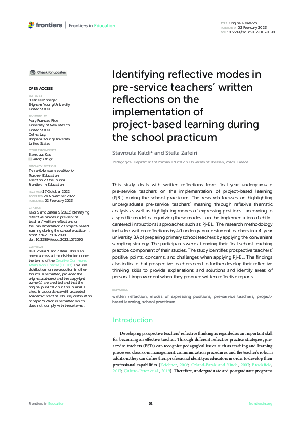 (PDF) Identifying reflective modes in pre-service teachers’ written ...