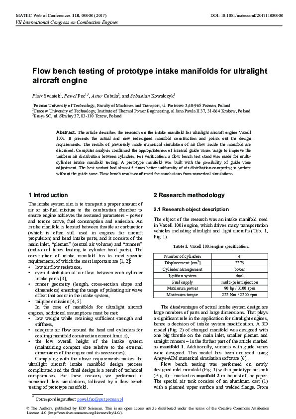 (PDF) Flow bench testing of prototype intake manifolds for ultralight ...