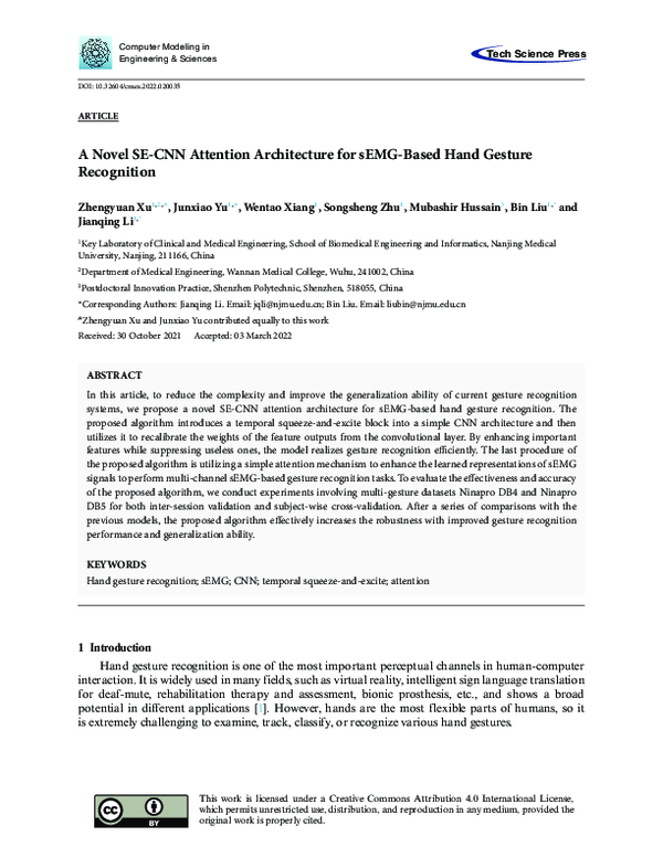 Pdf A Novel Se Cnn Attention Architecture For Semg Based Hand Gesture Recognition