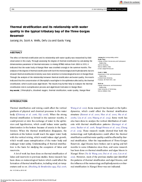 (PDF) Thermal stratification and its relationship with water quality in ...