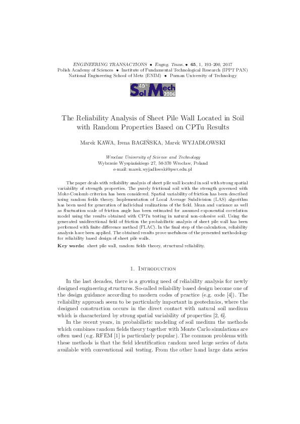 (PDF) The Reliability Analysis of Sheet Pile Wall Located in Soil with Random Properties Based ...
