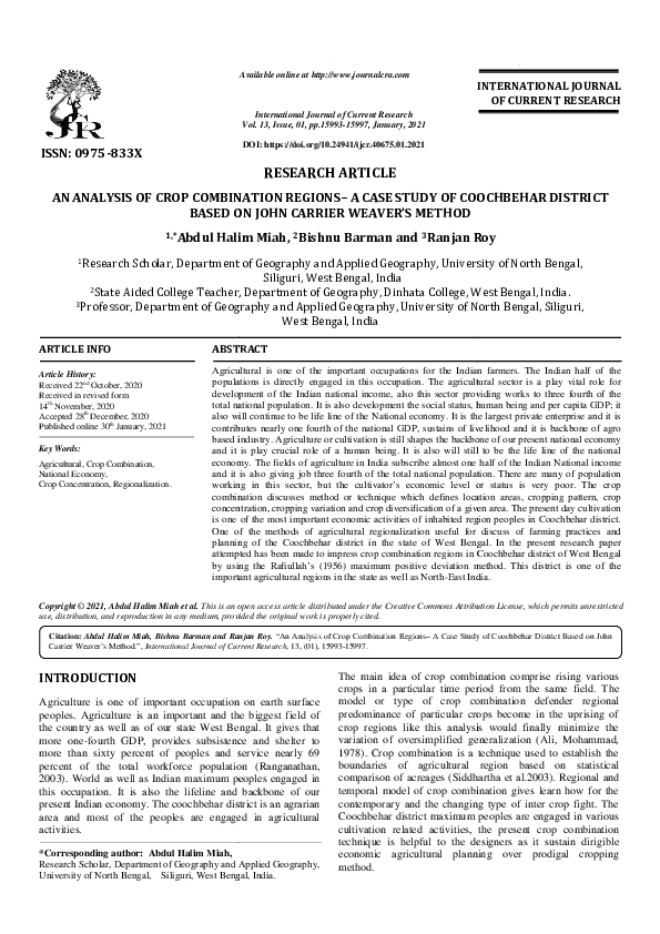 (PDF) AN ANALYSIS OF CROP COMBINATION REGIONS-A CASE STUDY OF ...