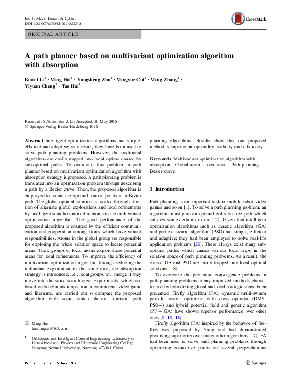 (PDF) A path planner based on multivariant optimization algorithm with absorption | Tsz Ming Hui ...