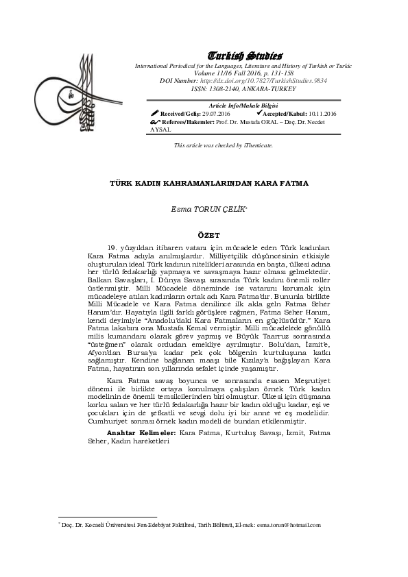 (PDF) Türk Kadın Kahramanı Kara Fatma