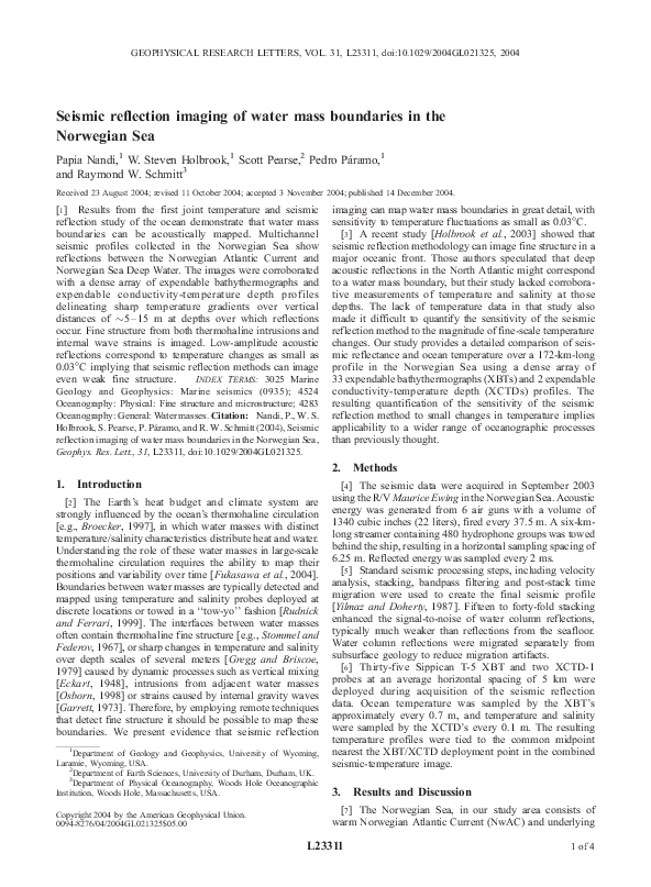(PDF) Seismic reflection imaging of water mass boundaries in the ...