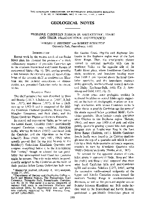 (PDF) Probable Cambrian Strata in East-Central Idaho and Their ...