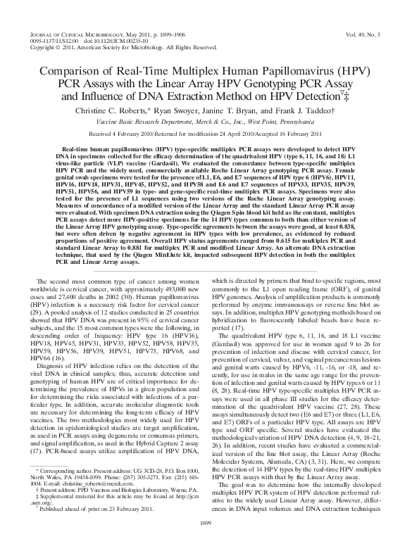 (PDF) Comparison of Real-Time Multiplex Human Papillomavirus (HPV) PCR ...