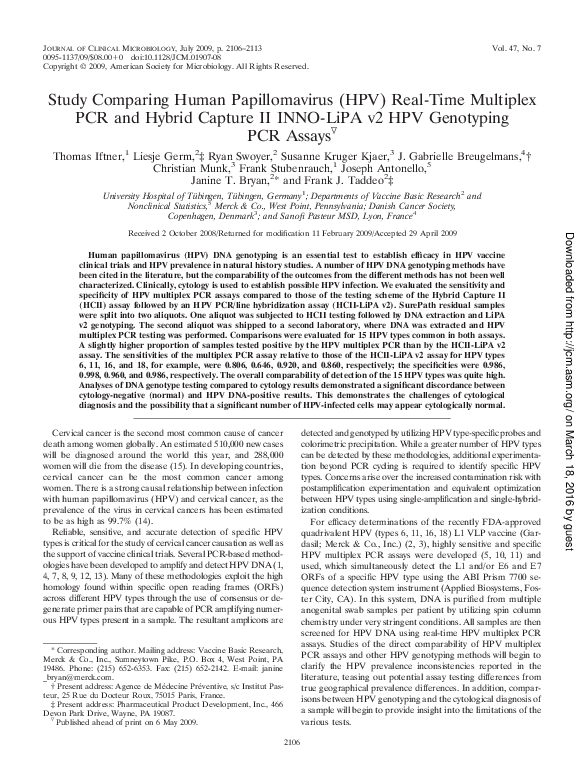 (PDF) Study Comparing Human Papillomavirus (HPV) Real-Time Multiplex ...