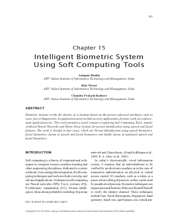 (PDF) Intelligent Biometric System Using Soft Computing Tools