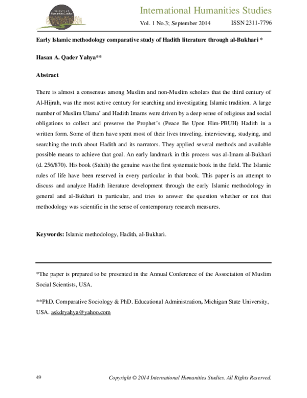 (PDF) Early Islamic methodology comparative study of Hadith literature ...