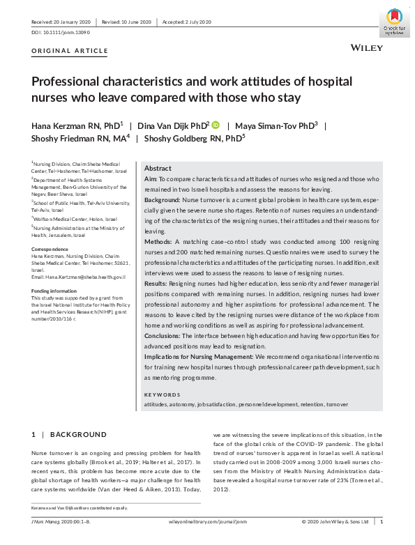 (PDF) Professional characteristics and work attitudes of hospital nurses who leave compared with ...