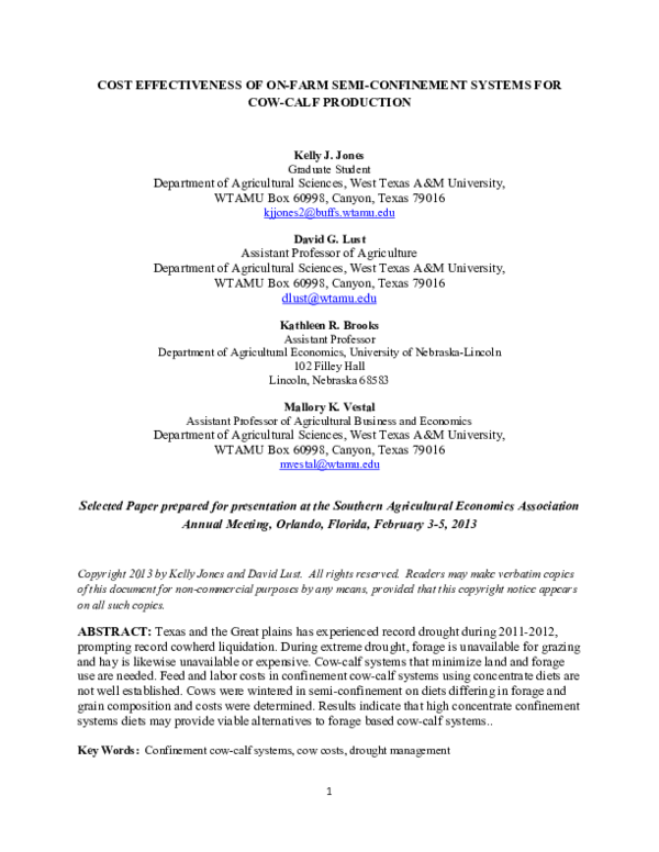 (PDF) Cost Effectiveness of On-Farm Semi-Confinement Systems for Cow ...