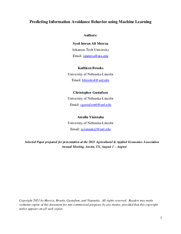 Pdf Predicting Information Avoidance Behavior Using Machine Learning